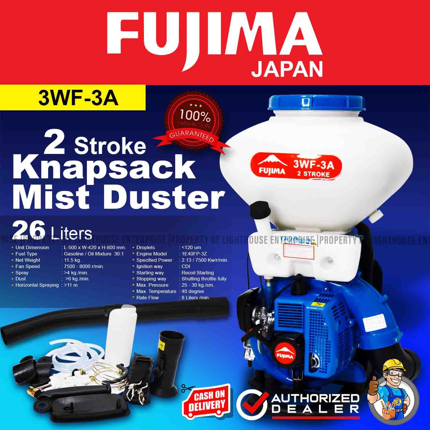 FUJIMA Japan 26L 2-Stroke Gasoline Knapsack / Backpack Mist Duster ...