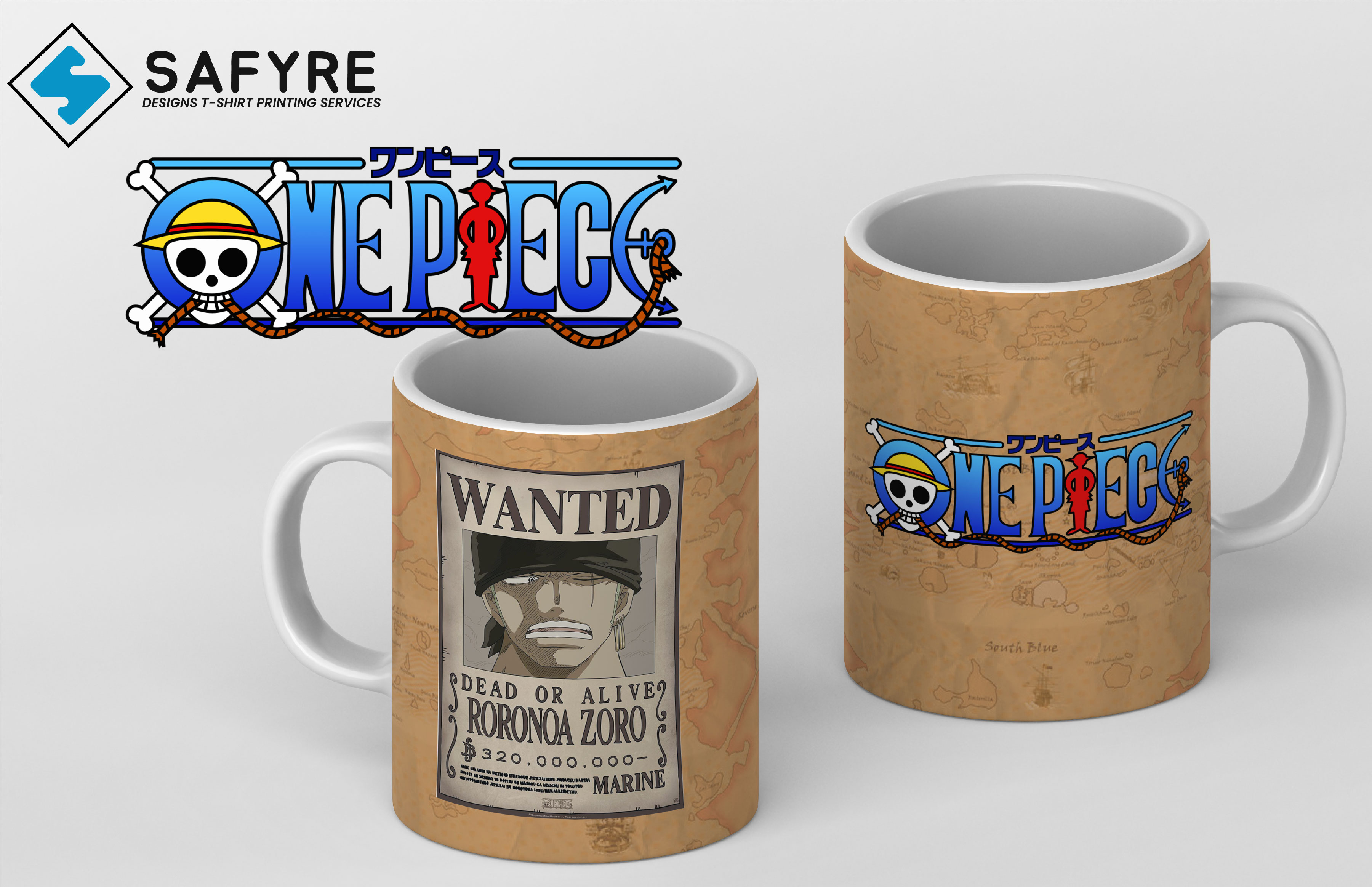 SAFYRE 11 oz Coffee Mug One Piece Wanted Poster RORONOA ZORO Design ...