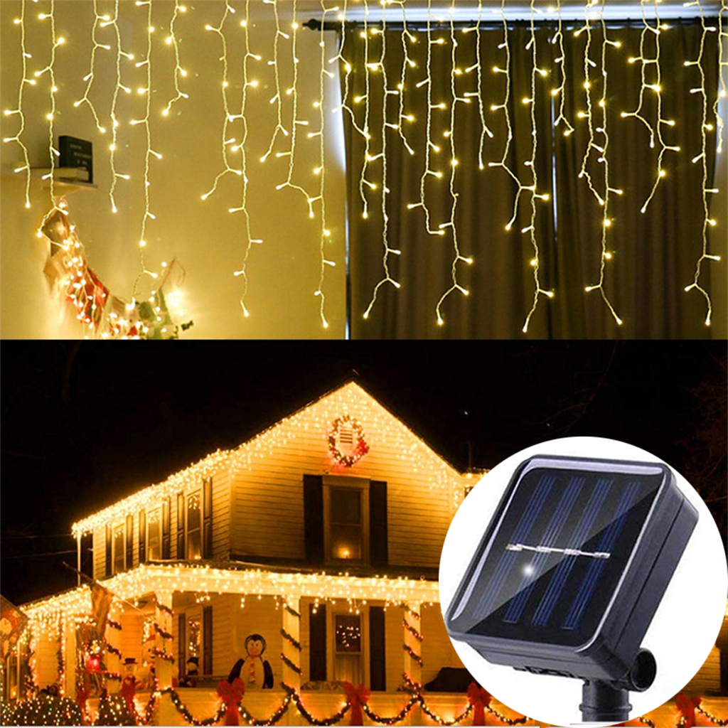 Solar Icicle Light Fairy String Lights Eaves Decor with for Outdoor ...