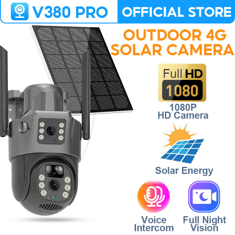V380 PRO 8MP 4K Dual Lens Solar Surveillance Camera 4G SIM Card 8X Zoom PTZ IP Cam Alexa ...
