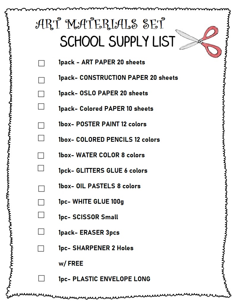 Art Materials List For Grade 6