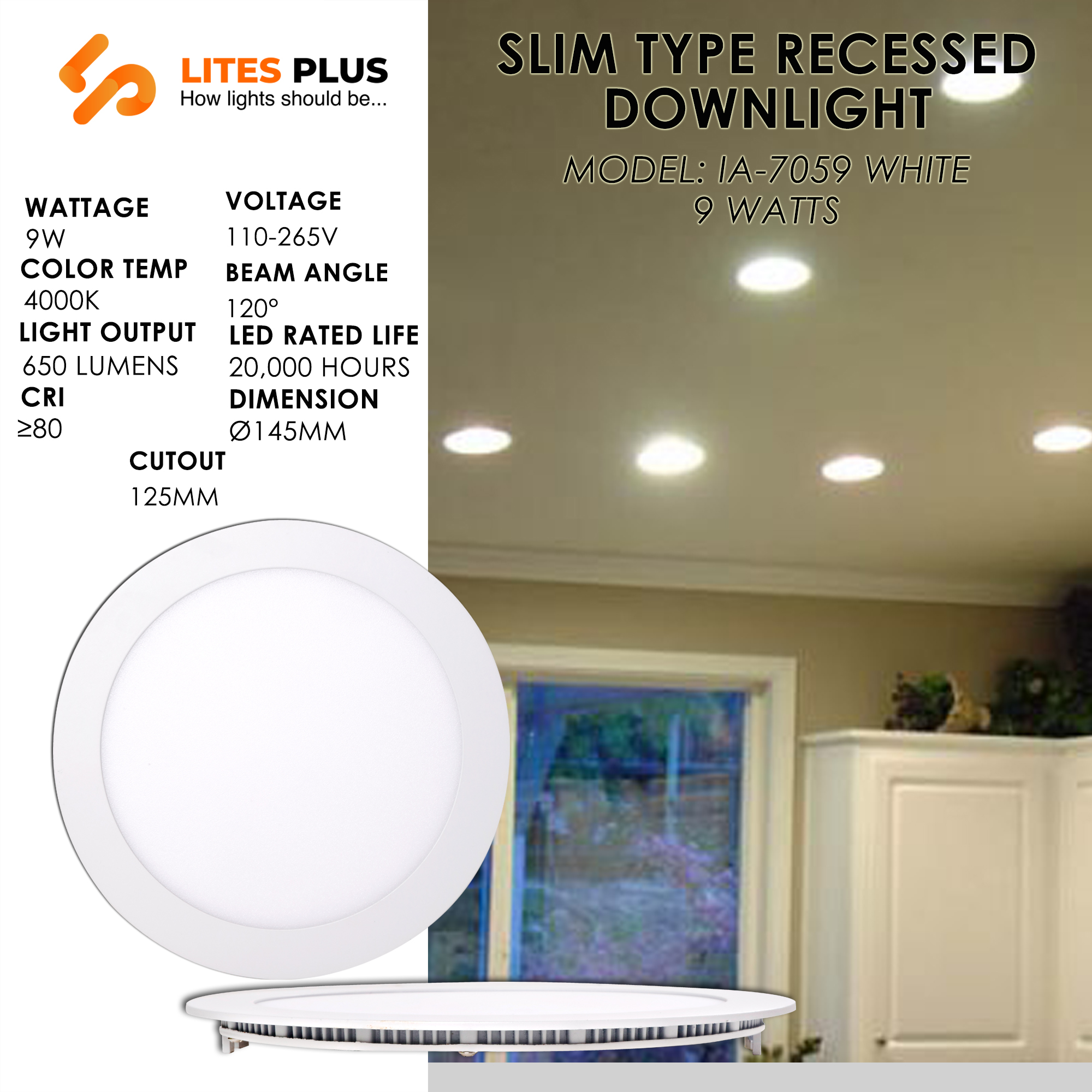 LITESPLUS 9 WATTS COOLWHITE ROUND LED SLIM RECESSED | Lazada PH