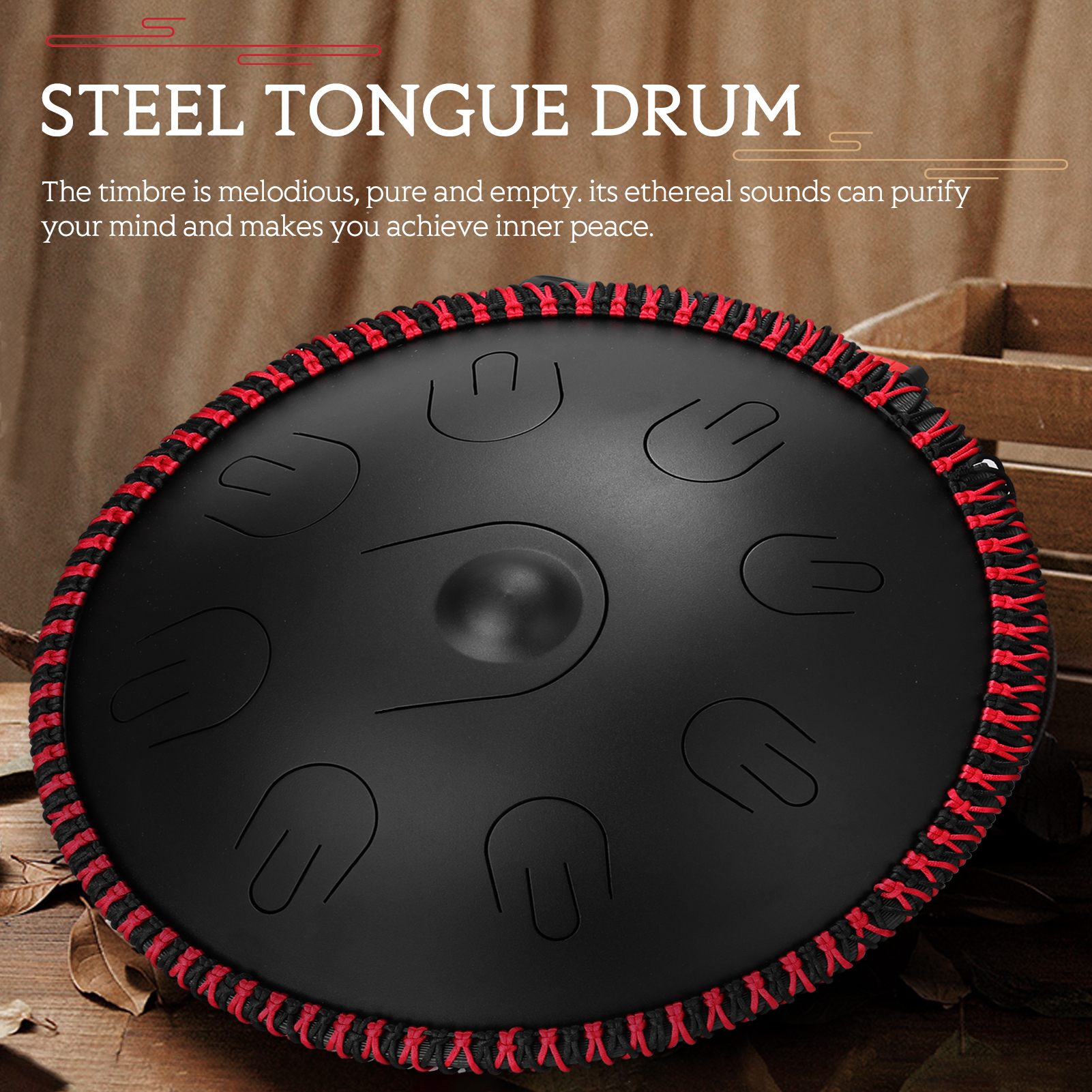 15 inch 9-Tone Steel Tongue Drum Hand Pan Drums with Drumsticks ...
