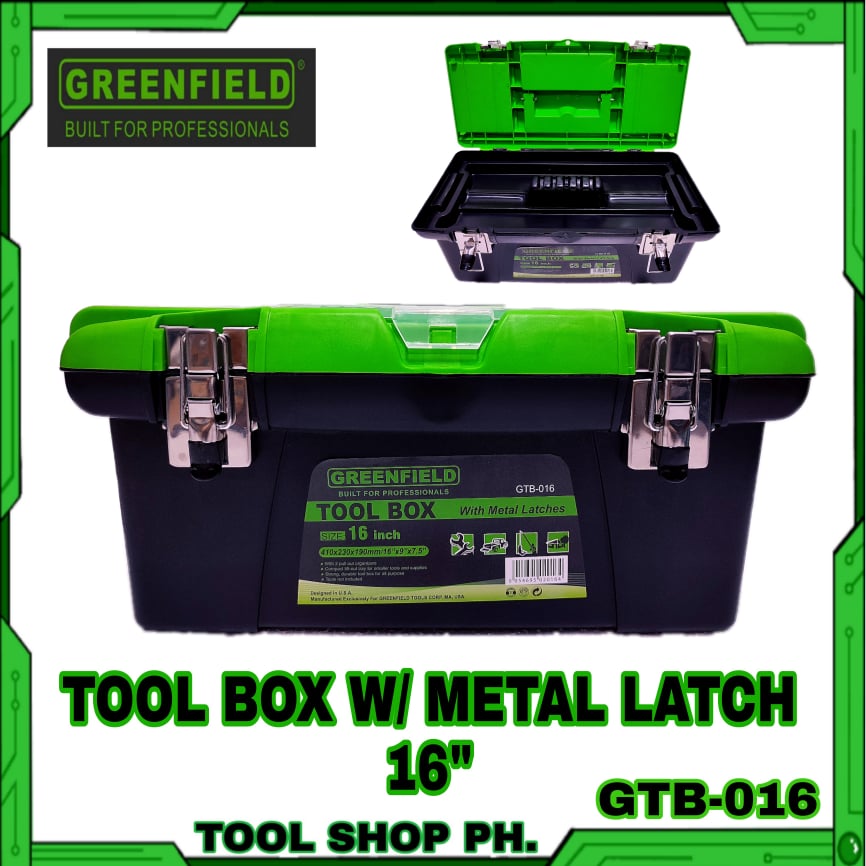 GREENFIELD Tool Box Organizer 16" with Metal Latch and Tray Inside GTB ...