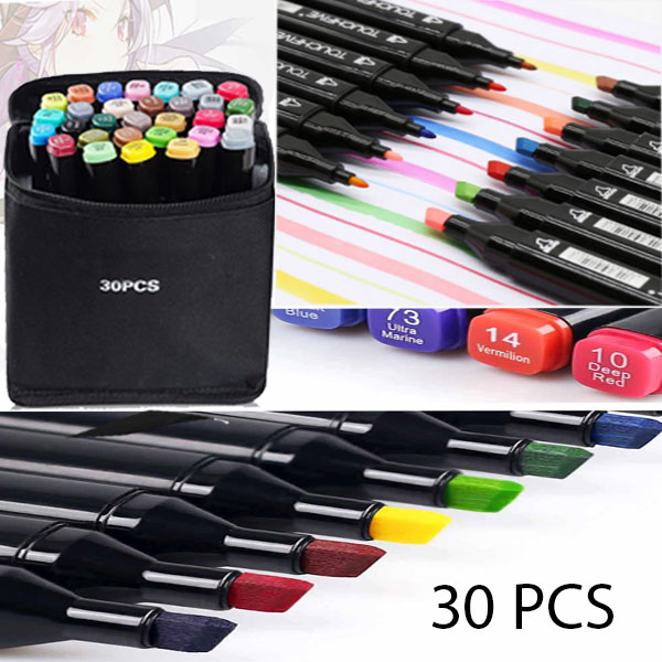 30 Colors Markers Art Drawing Dual Tips Marker Pen Set Black Body Art ...