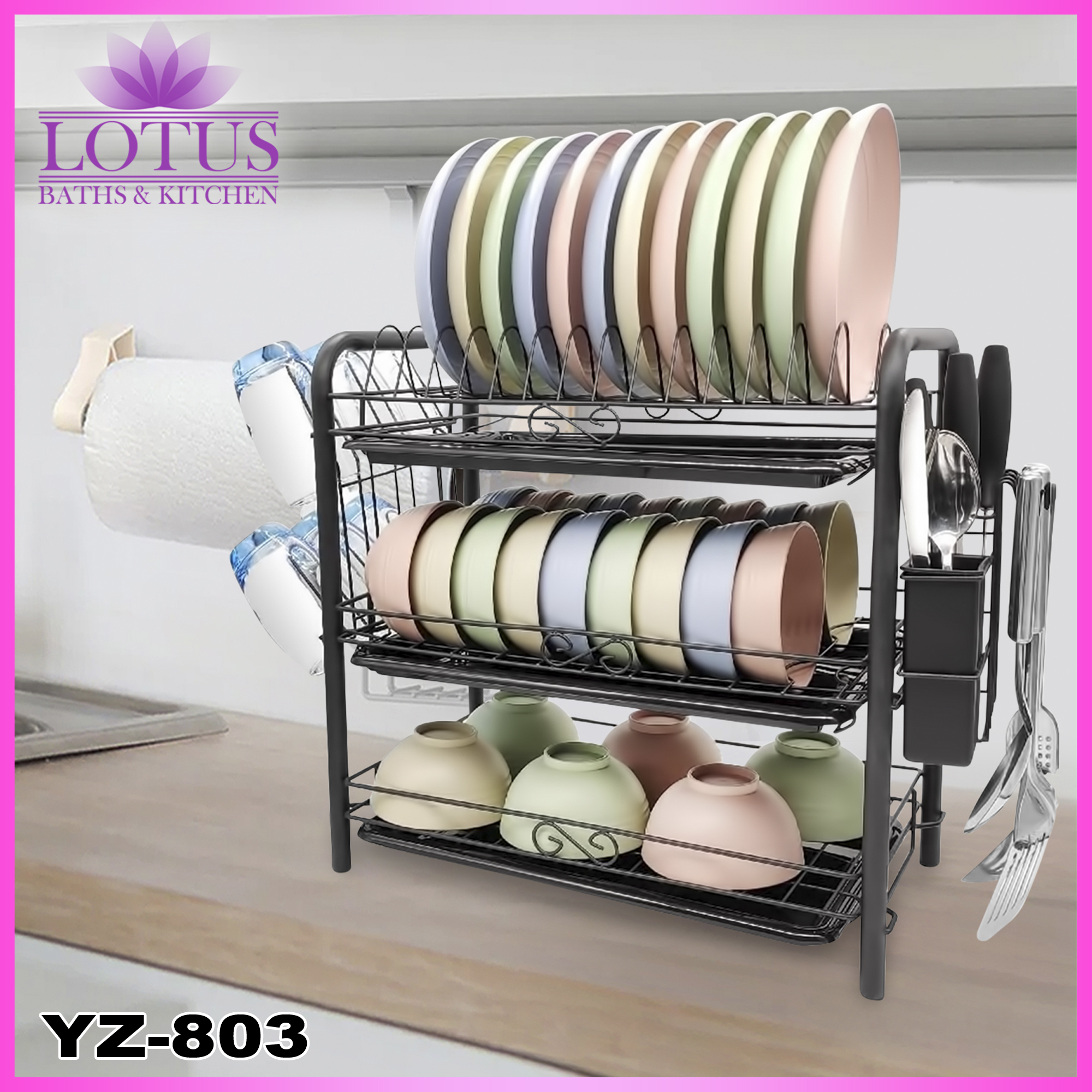 Lotus Baths YZ-803 Tauban ng Plato 3 Layer Dish Drying Rack Dish Rack ...