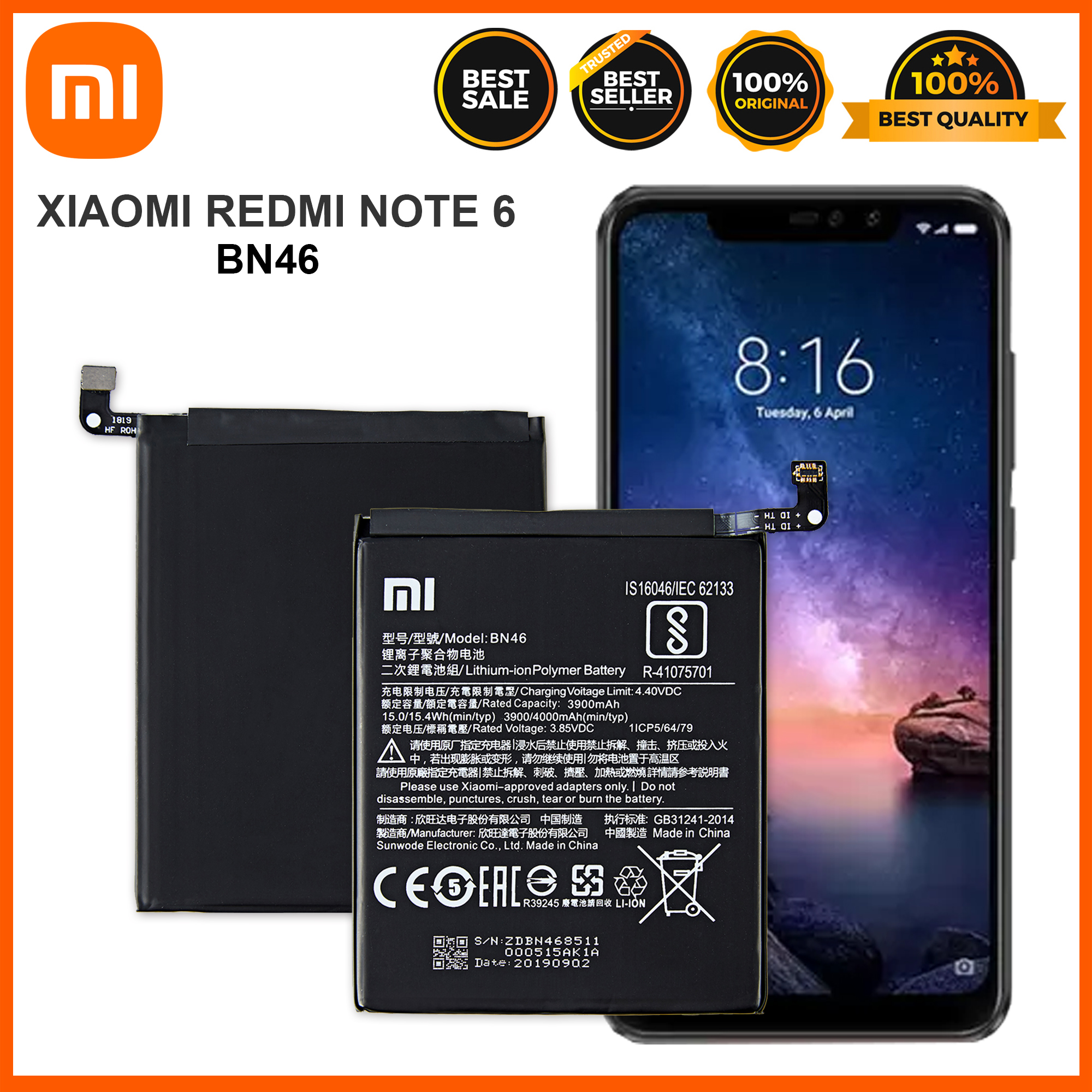 Xiaomi Redmi Note 6 Battery Model BN46 / 4000mAh (ADVANSITY) | Lazada PH