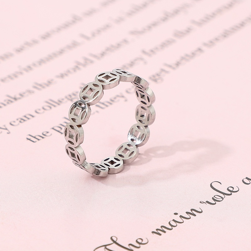 AMB Titanium Steel Gold Ring Women Lucky Charm Ring Money Catcher Coin ...