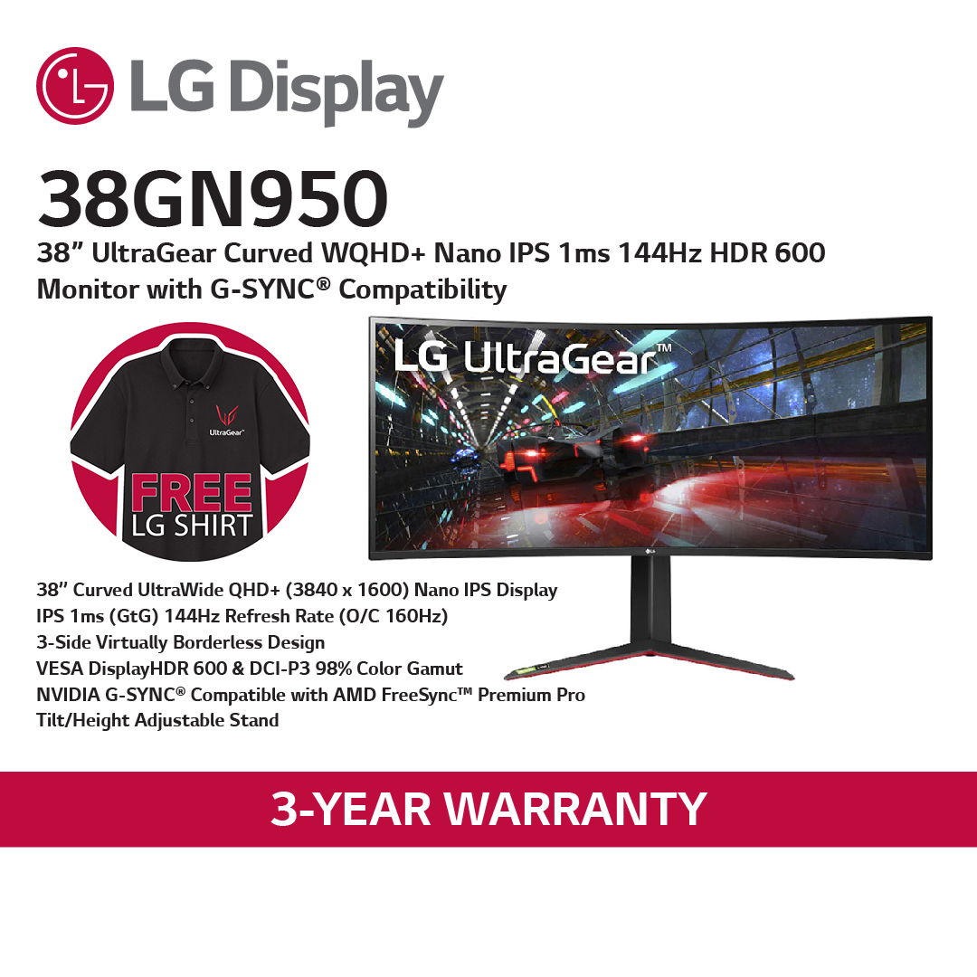 LG 38GN950-B UltraGear Monitor / 38 inch / 3840 x 1600 Resolution / AMD FreeSync Premium Pro ...
