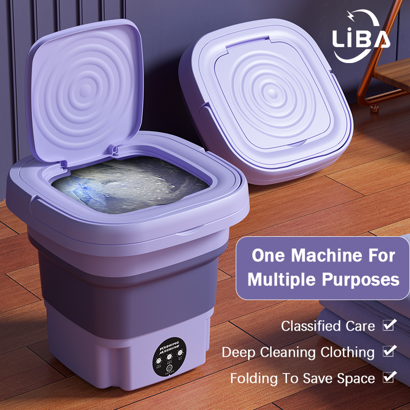 LIBA Mini Folding Washing Machine 8L Fully Automatic Inverter UV Blue ...