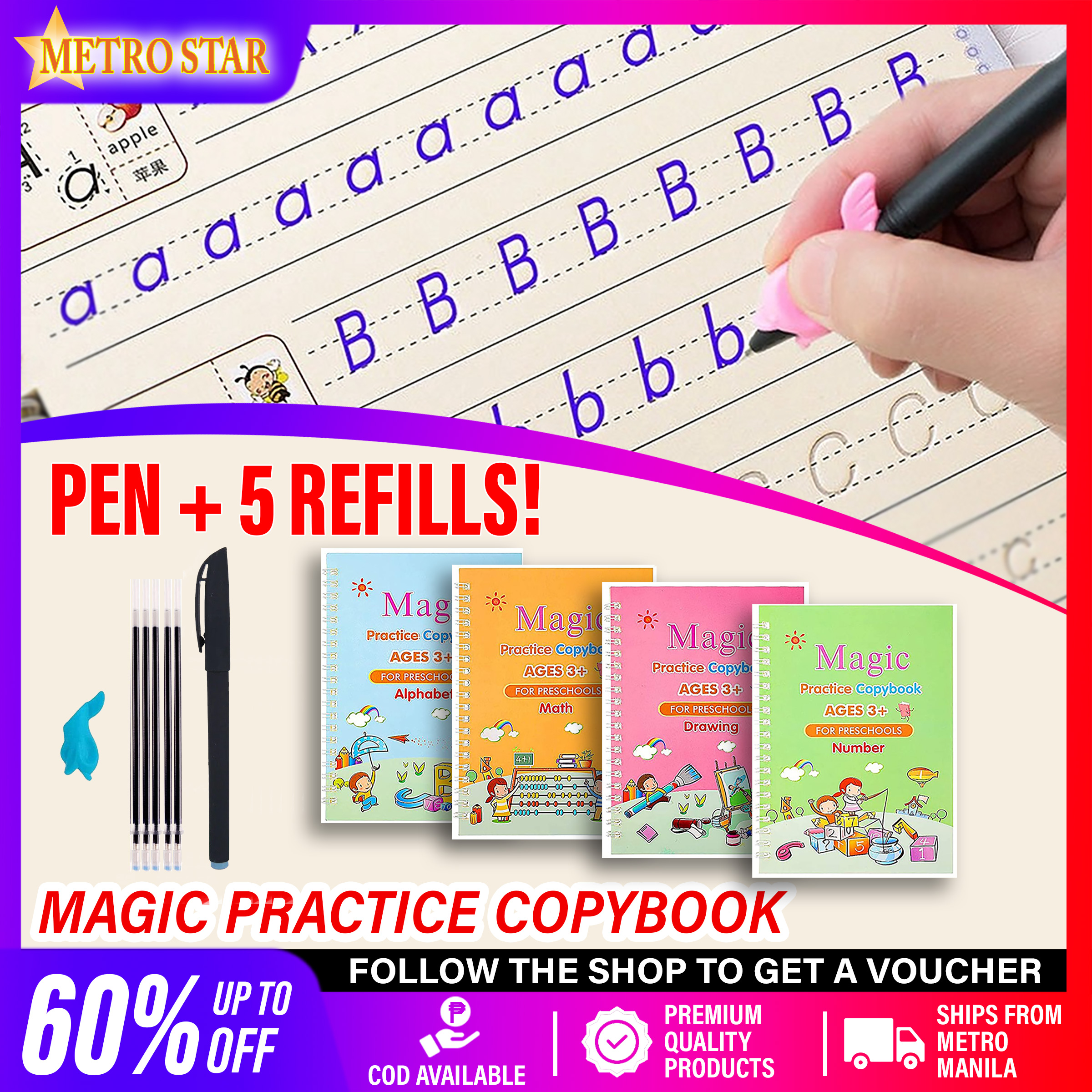Reusable English Magic Practice Copybook Kid's Writing 4 Book/Set ...