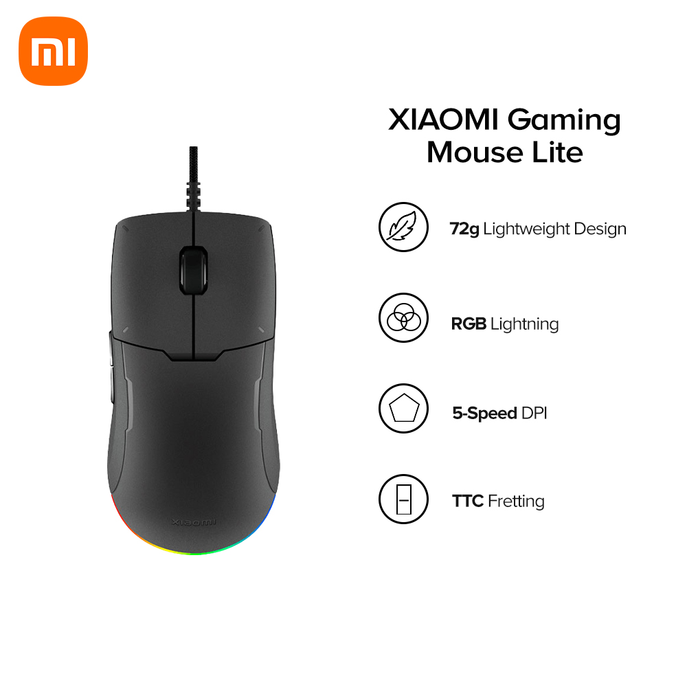 XIAOMI Gaming Mouse Lite 72g RGB Ambient Light 5-speed Adjustable 6200 ...