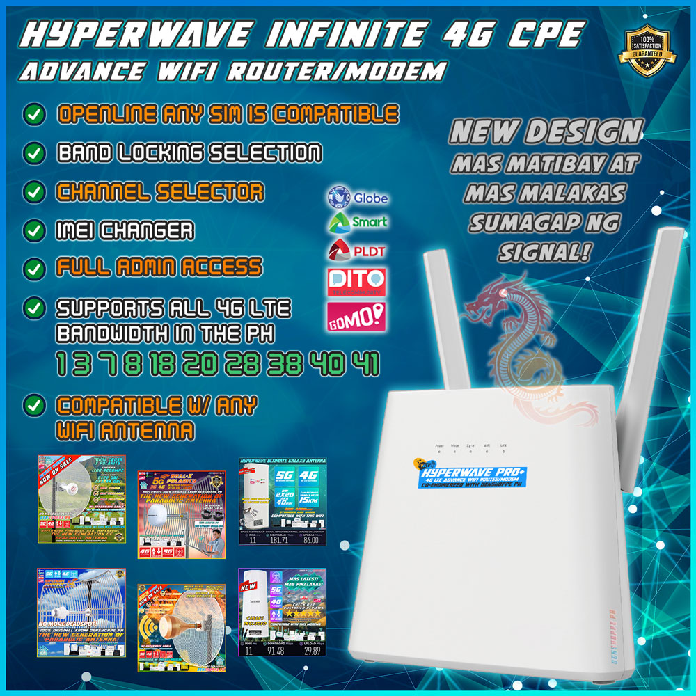 Premium HyperWave WiFi CPE Permanent Full admin Router Modem OPENLINE 4G LTE SIM Globe Smart ...