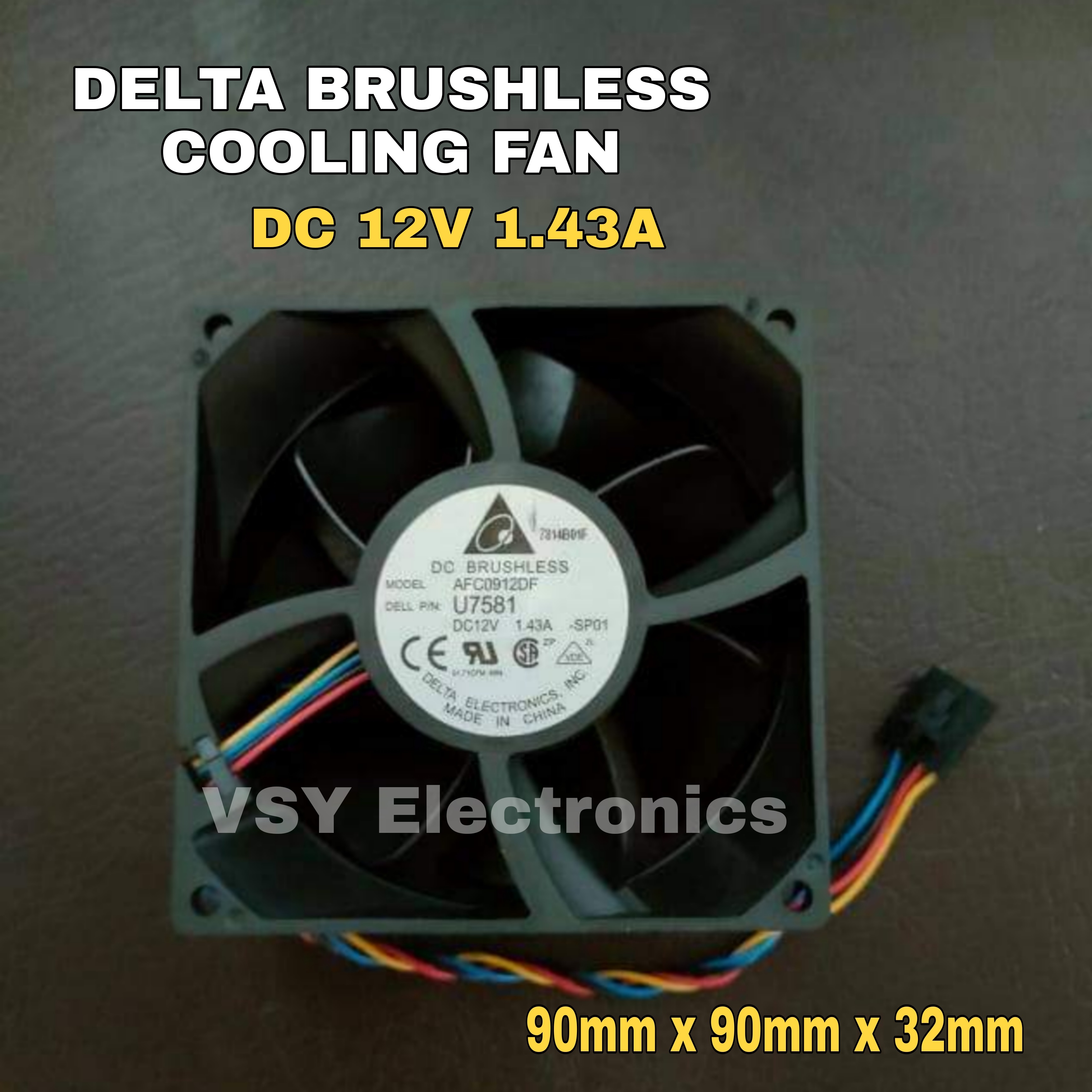 Original Delta DC Fan 12V dc 1.43A High Speed Brushless Blower (92mm ...