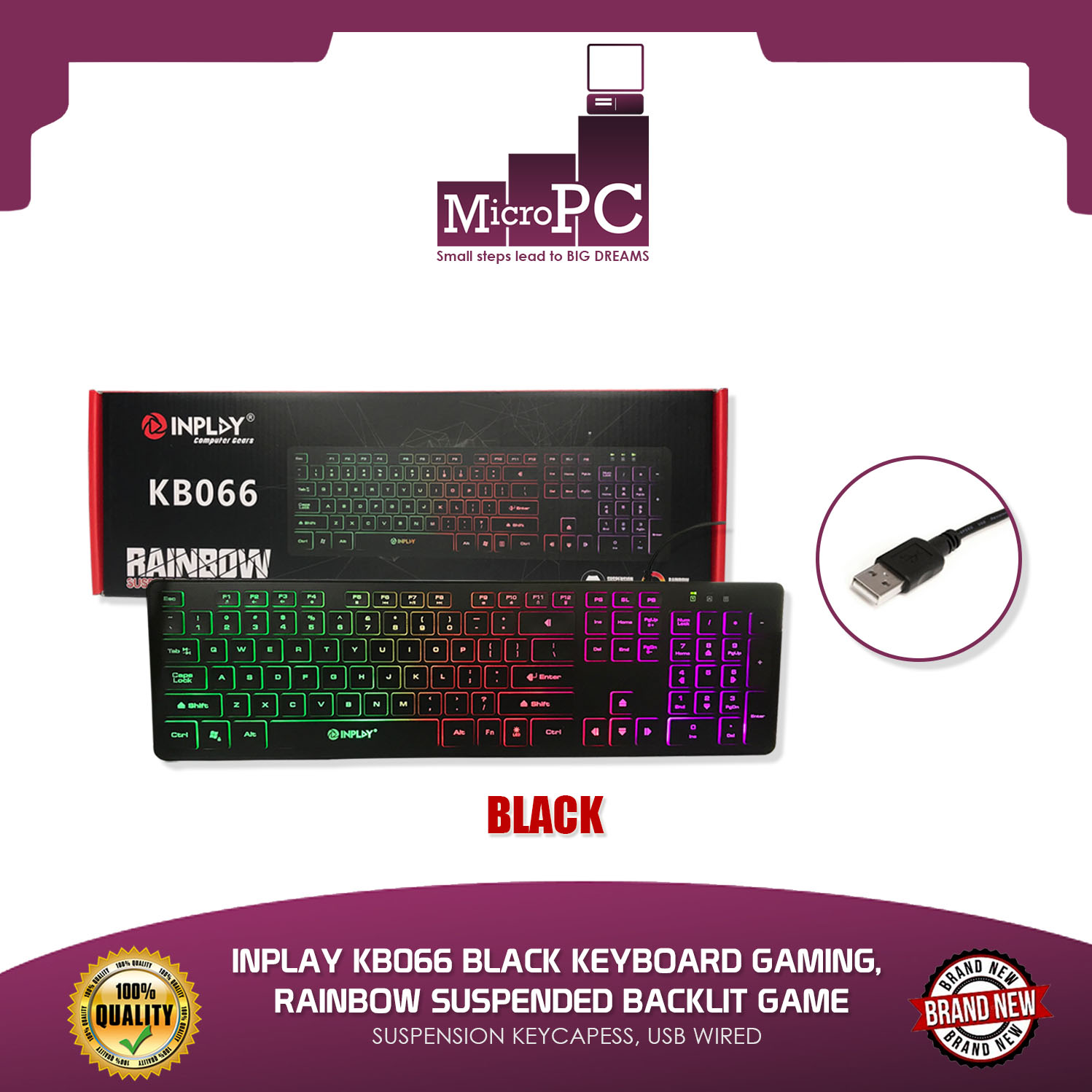 INPLAY KB066 BLACK KEYBOARD GAMING, RAINBOW SUSPENDED BACKLIT GAME ...