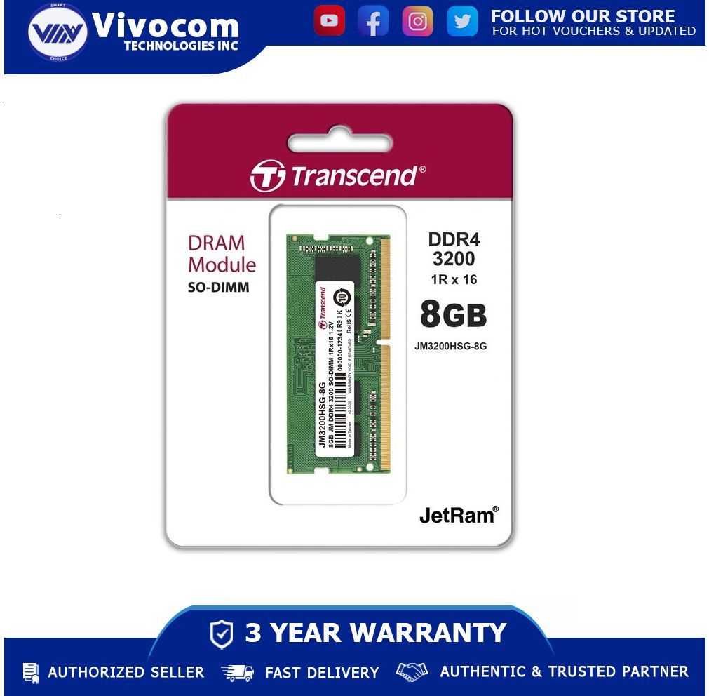 TRANSCEND 8GB DDR4 3200Mhz 1.2V (JM3200HSG-8G) | Lazada PH