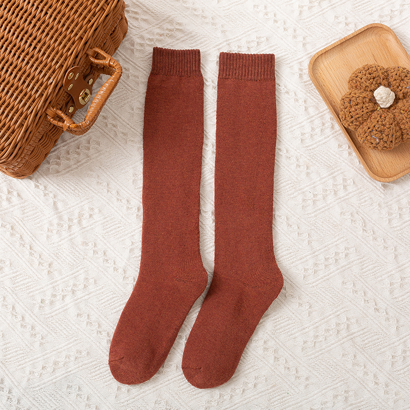 Japanese JK Solid Color Women Calf Socks Winter Thicken Terry Cotton ...