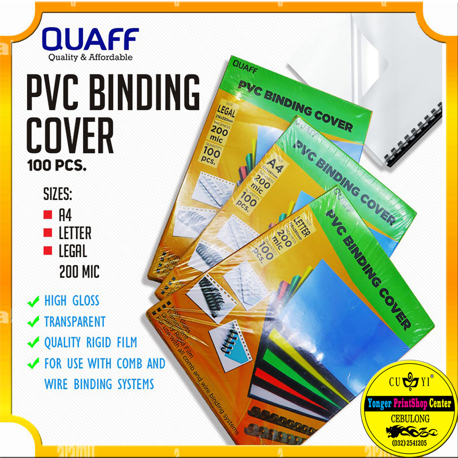 QUAFF PVC BINDING COVER GLOSSY A4 SIZE SHORT SIZE AND LEGAL SIZE ...