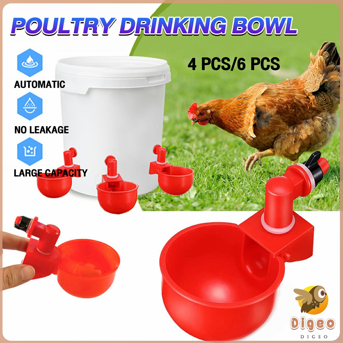 Digeo 6pcs Chicken Cup Waterer 4pcs Water Cups Automatic Chicken Cup ...