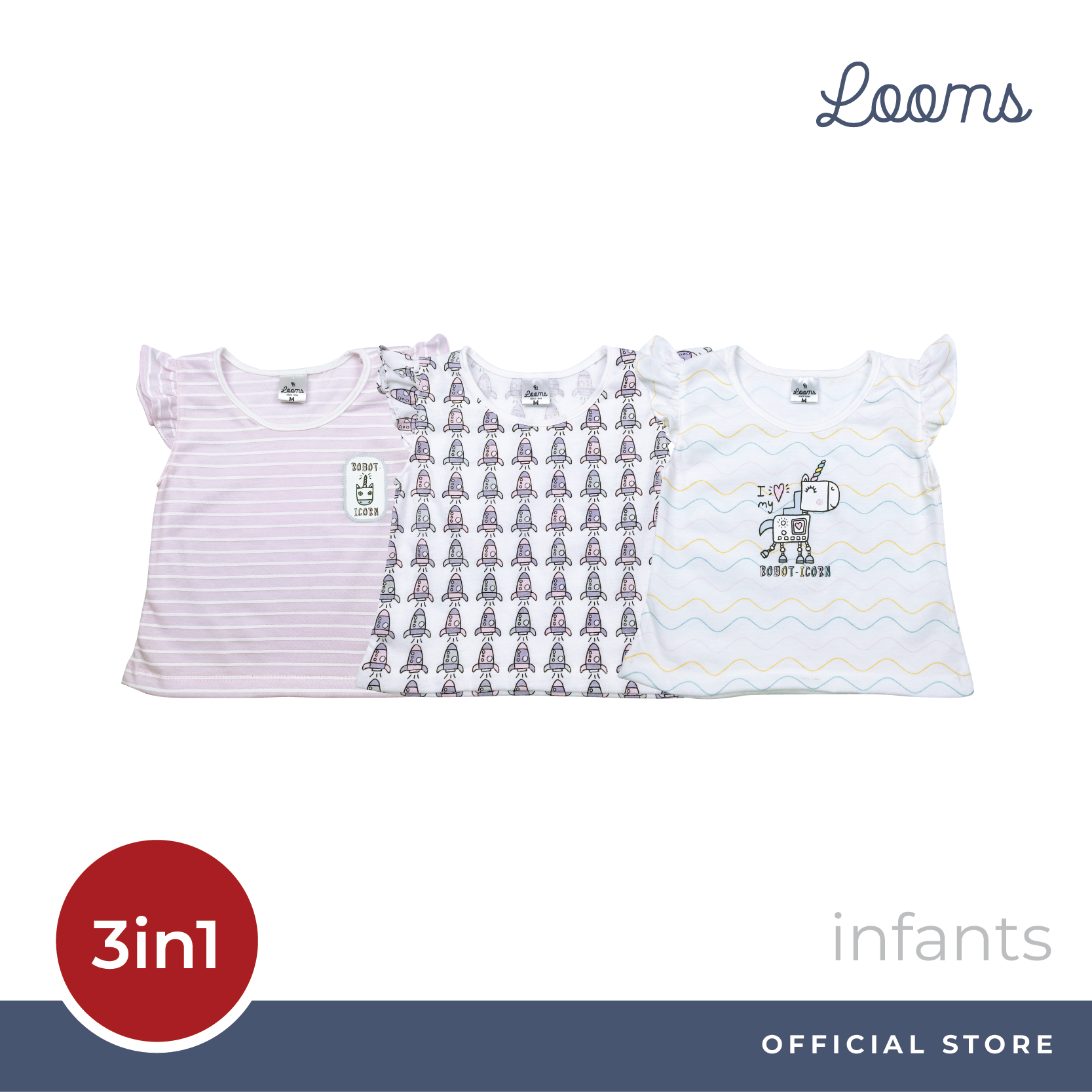 Looms Infants 3-12 months 3 in 1 Girls Blouse (3 pcs. pack) - Space ...