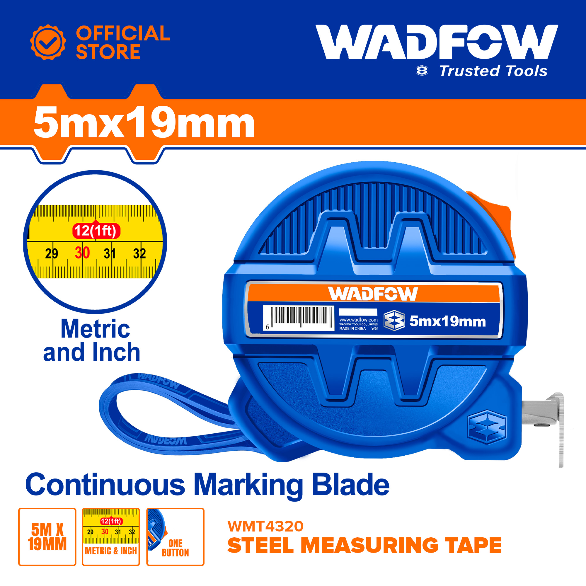 WADFOW Steel Measuring Tape Measure 5mx19mm | 7.5mx25mm Metric & Inch ...