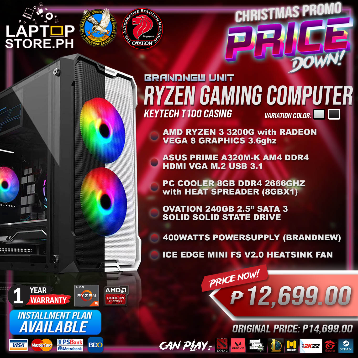 BRANDNEW Computer CPU System Unit Keytech T100-AMD Ryzen 3 3200G 3.6ghz ...