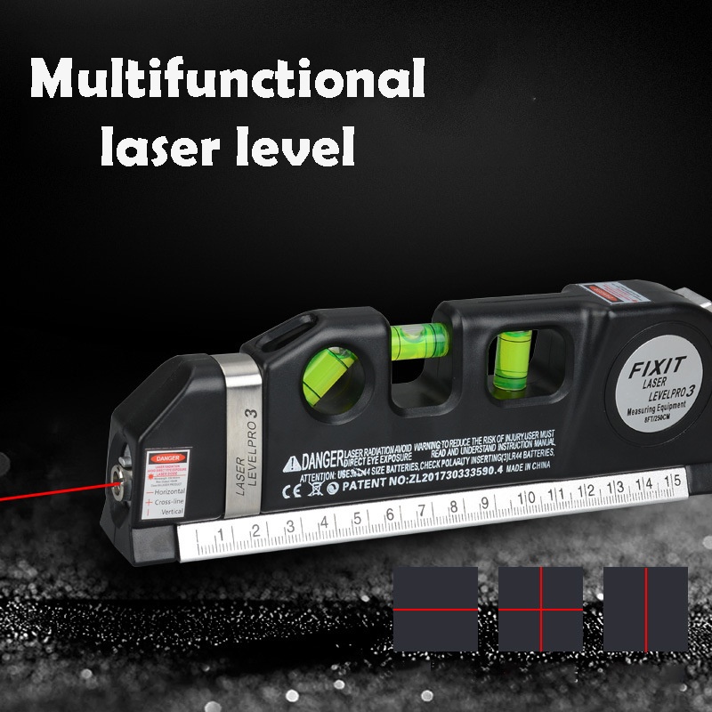 🔥🔥 Laser Level Ruler w/Built-In Measuring Tape Multipurpose Woodworking ...