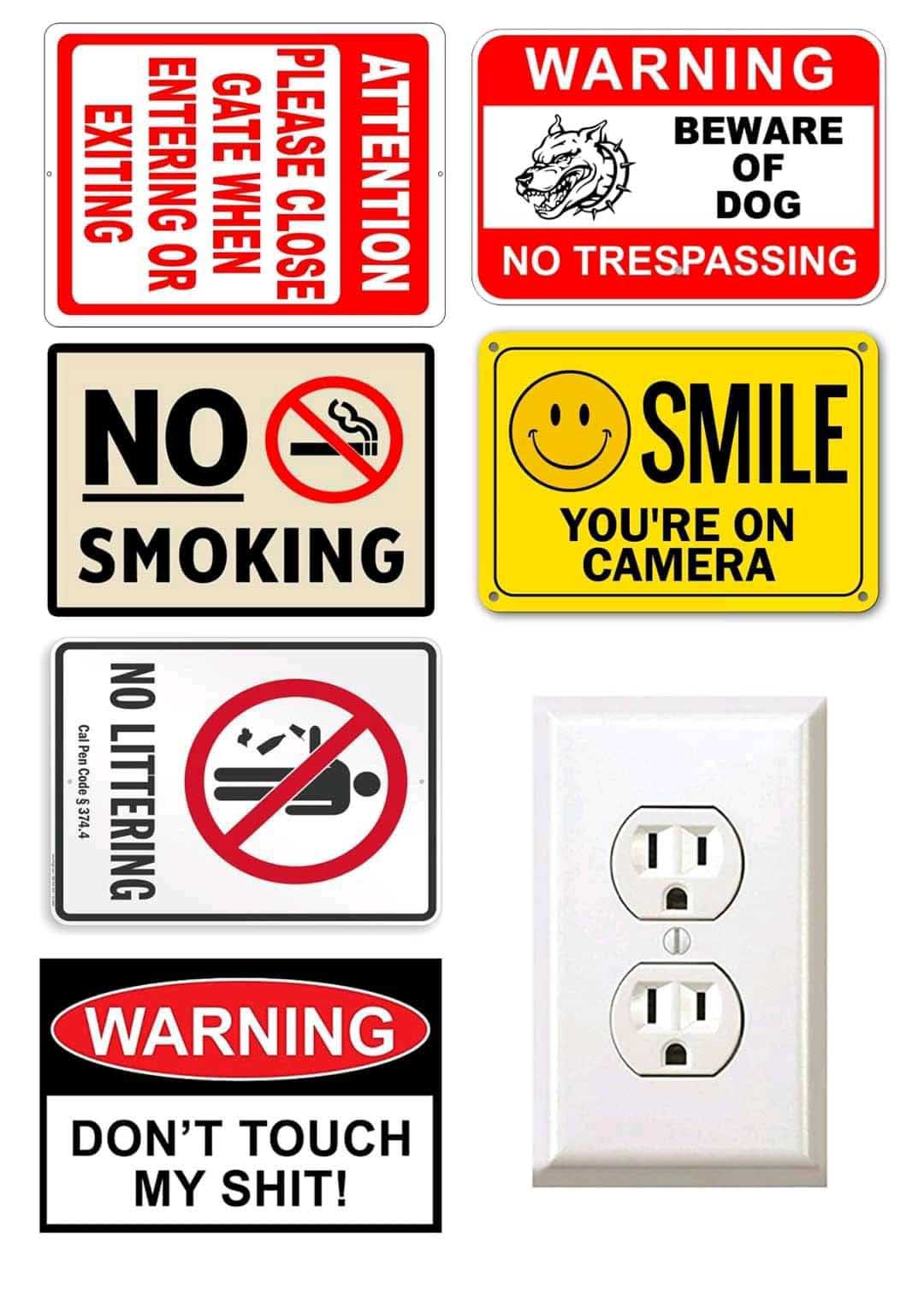 WARNING ATTENTION NO LITTERING FAKE OUTLET VINYL WATERPROOF LAMINATED ...