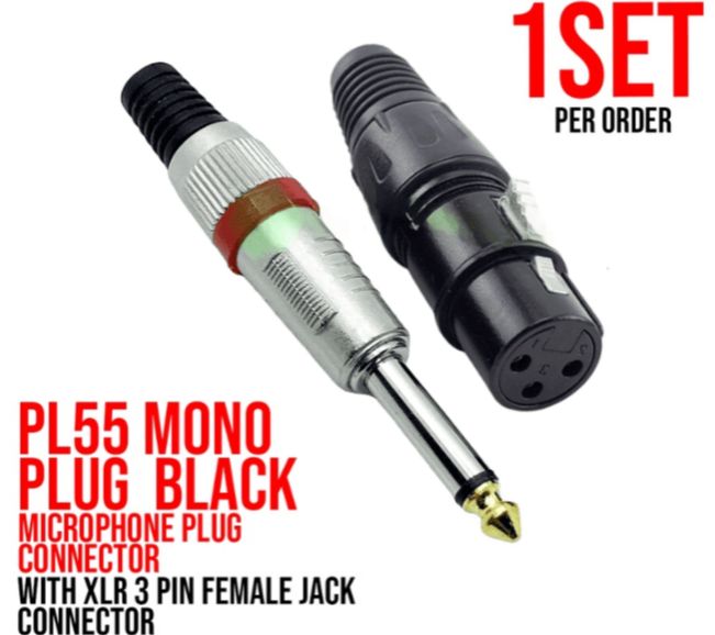 PL55 Mono Plug Microphone Plug Connector Black With XLR 3 Pin Female ...
