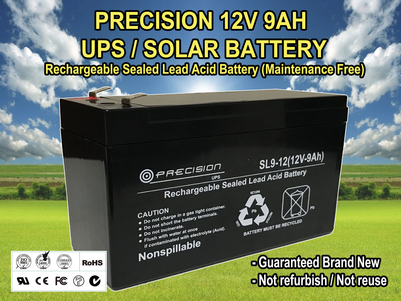 Precision 12V 9AH UPS Battery Rechargeable Sealed Lead-Acid Battery ...