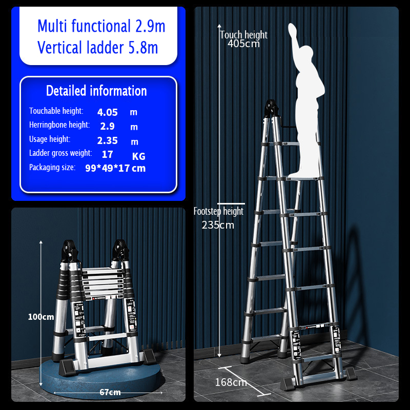 Aluminum alloy folding ladder household telescopic ladder portable ...