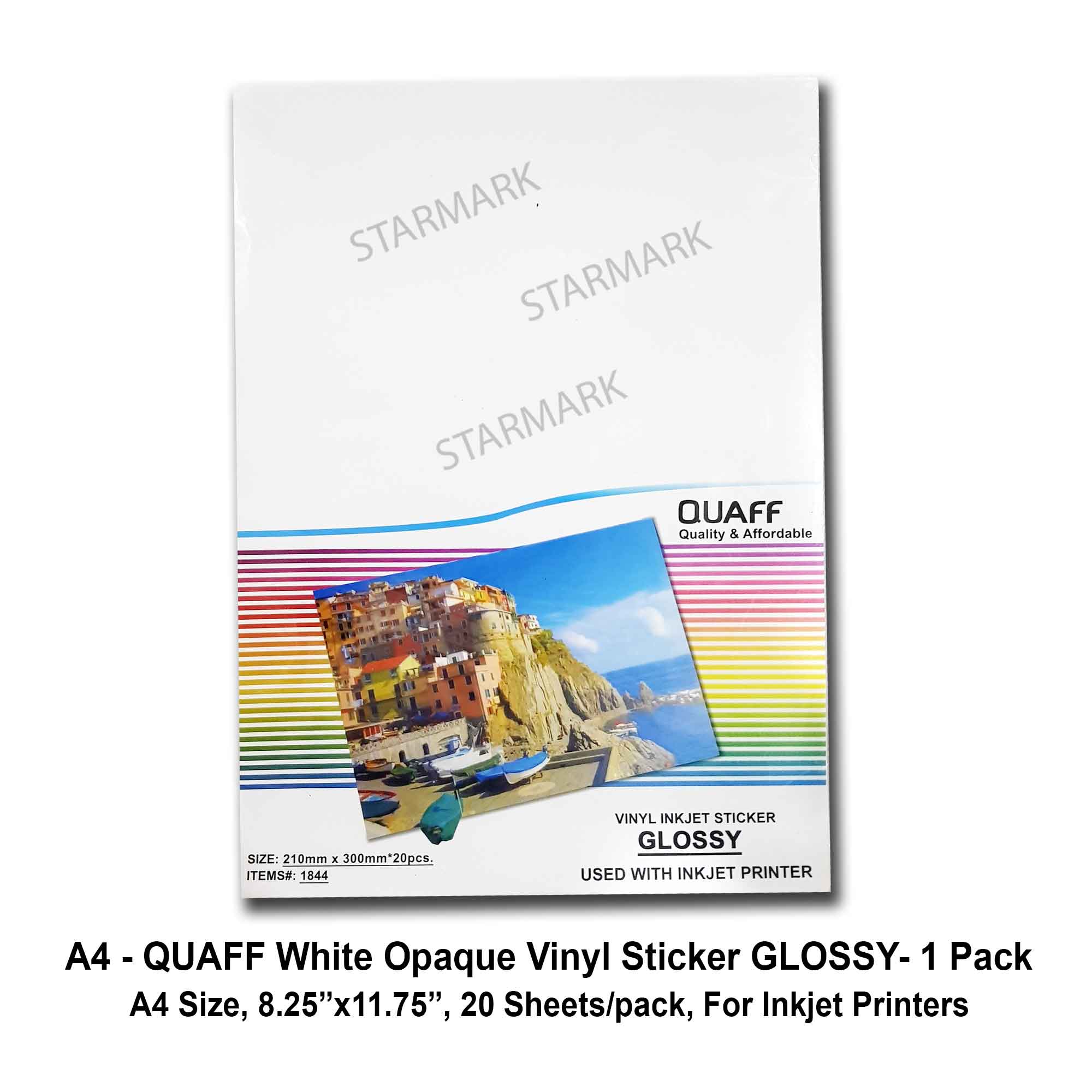 1 Pack Quaff White Opaque Vinyl Sticker, Glossy Inkjet Printable - A4 ...