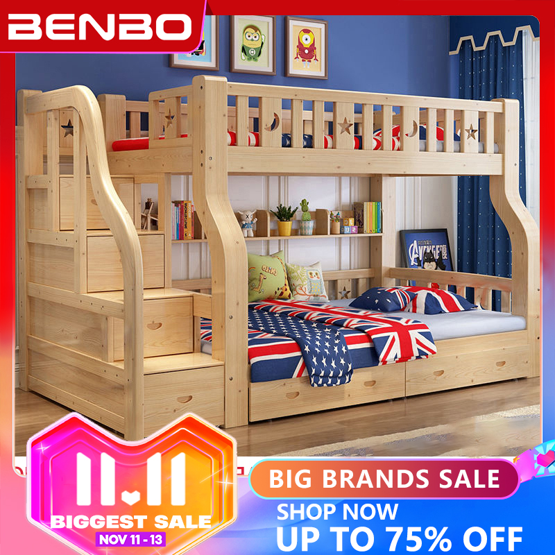 Benbo All solid wood mother-and-child bed, bunk bed, child bed, double adult, mother and child ...