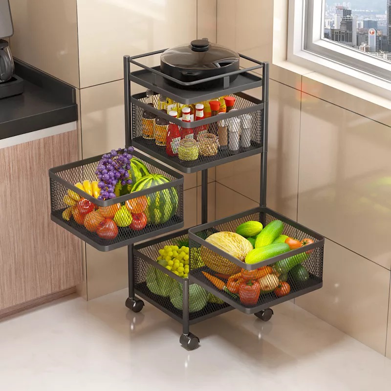 Kitchen vegetable rotating rack living room storage corner rack shelf ...