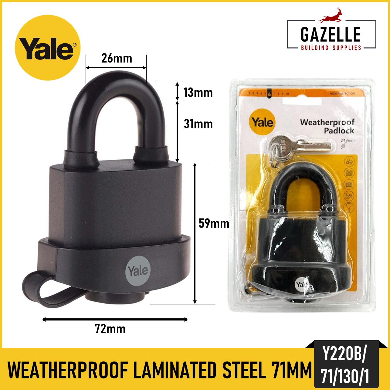 Yale Weatherproof Padlock Laminated Steel High Security Y220 - 51 / 61 ...
