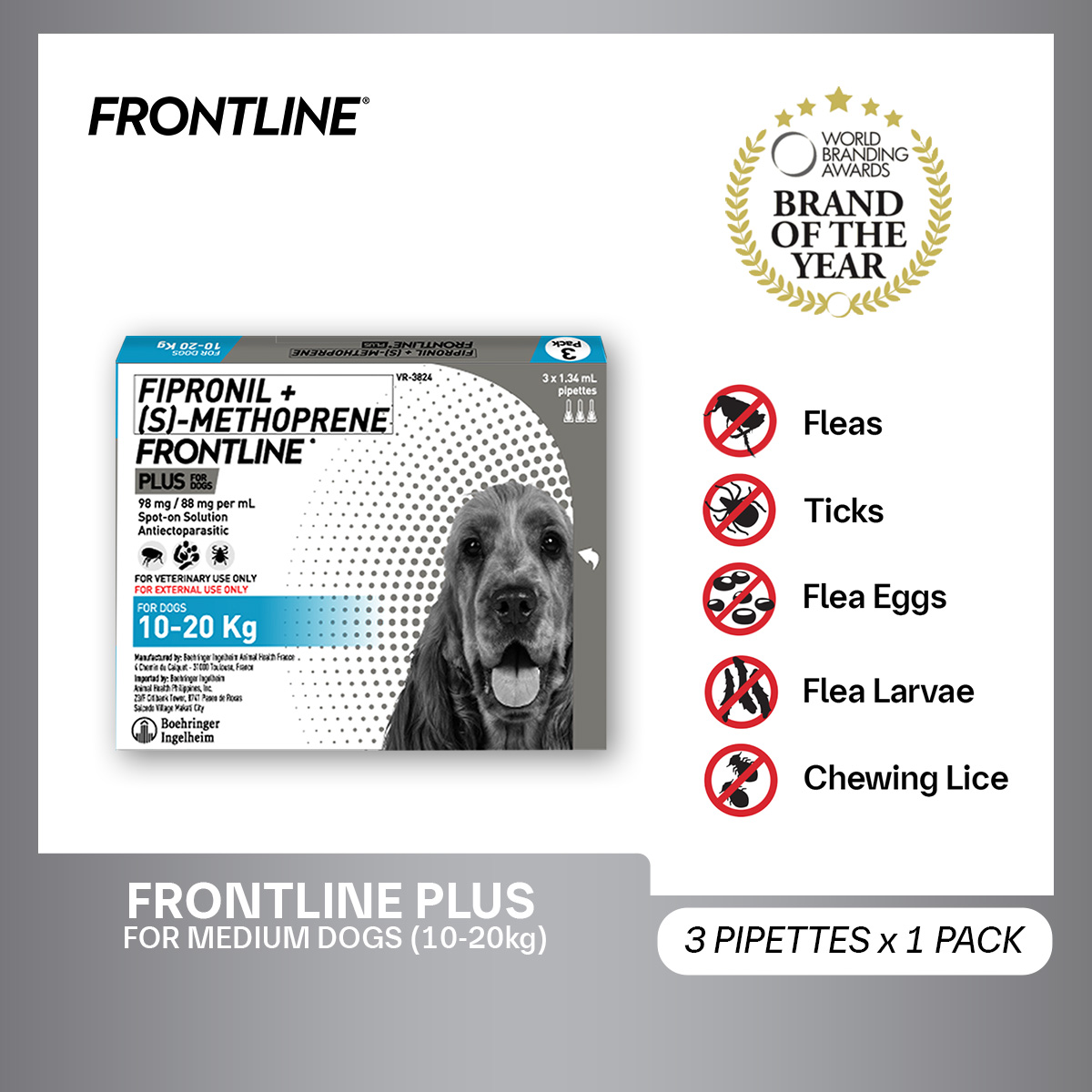 Frontline Plus For Dogs 3 Pipettes / Box Anti Tick And Flea Spot-On ...