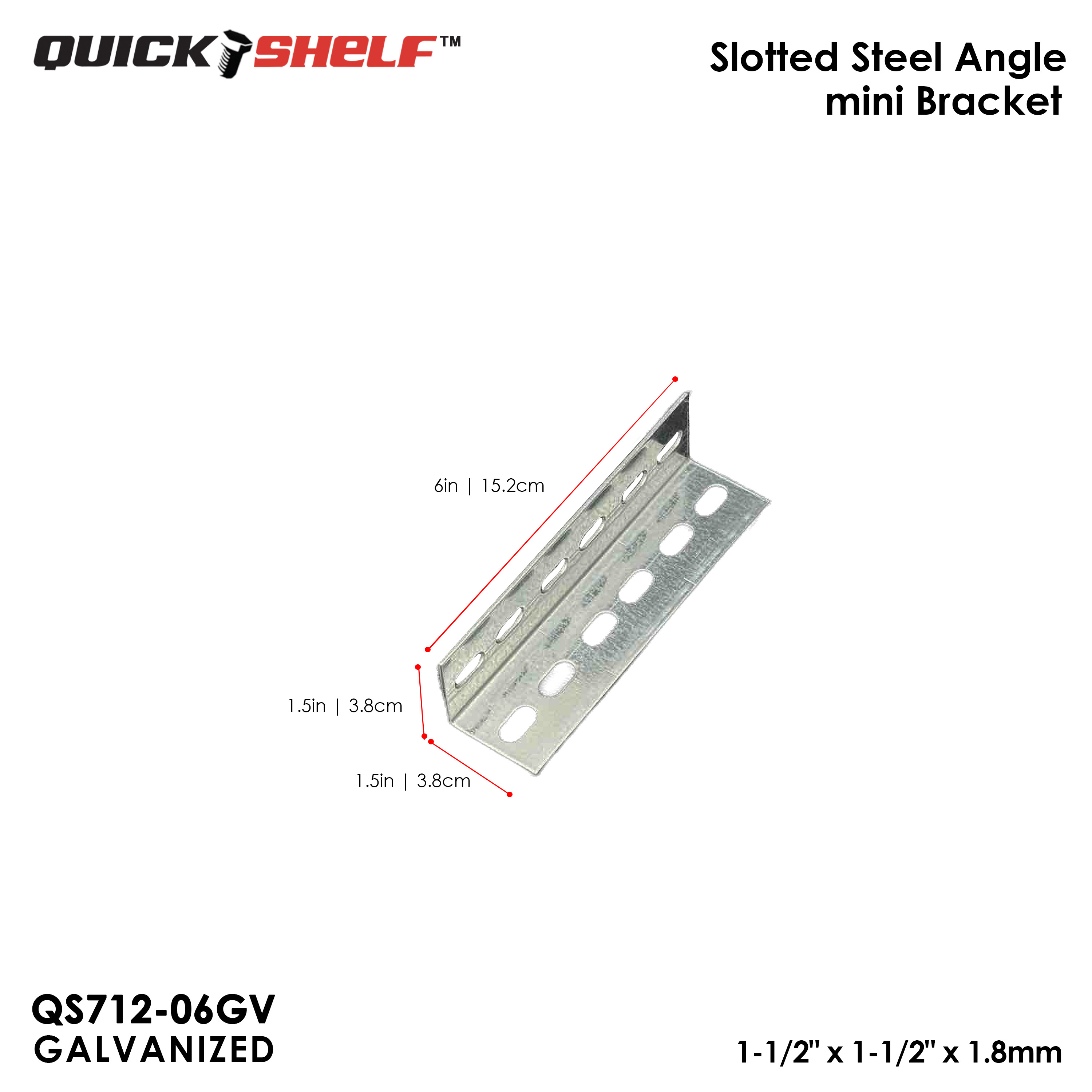 QS 38mm Slotted Steel Angle Bar Bracket (mini) 1.5"x1.5"x1.8mm QS712 ...