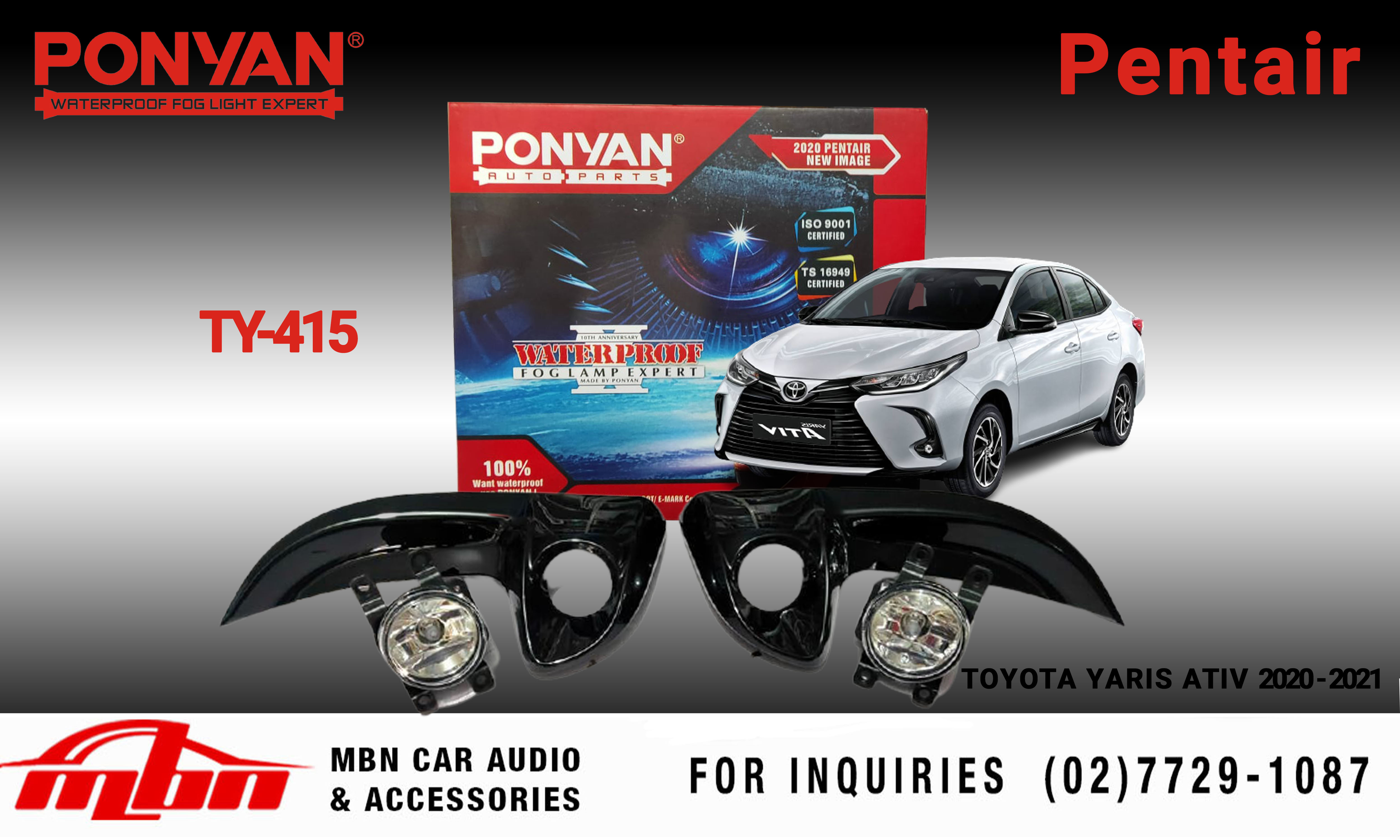 Ponyan Pentair Waterproof Fog lamp For Toyota Yaris Ativ 2020-2021 (TY ...