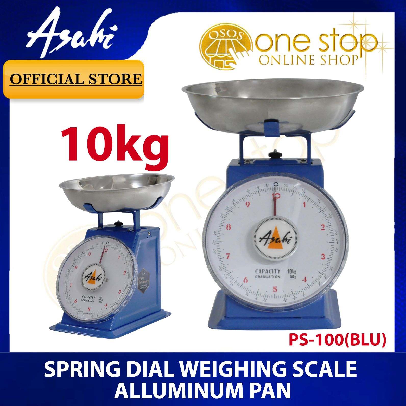 Asahi Original Spring Dial Weighing Scale 10kg Aluminum Pan Kilogram Indicator PS-100 •OSOS ...