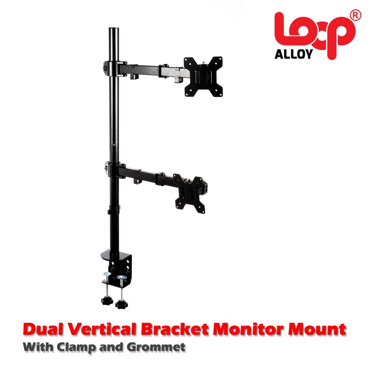 Loop Alloy Dual Vertical Bracket Monitor Mount with Clamp and Grommet ...