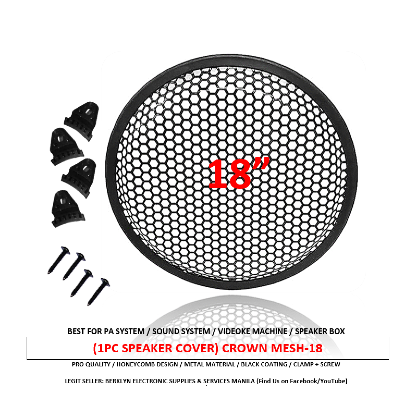 CROWN MESH-18 / ROUND SPEAKER COVER / SIZE 18" / WITH CLAMP & SCREW ...