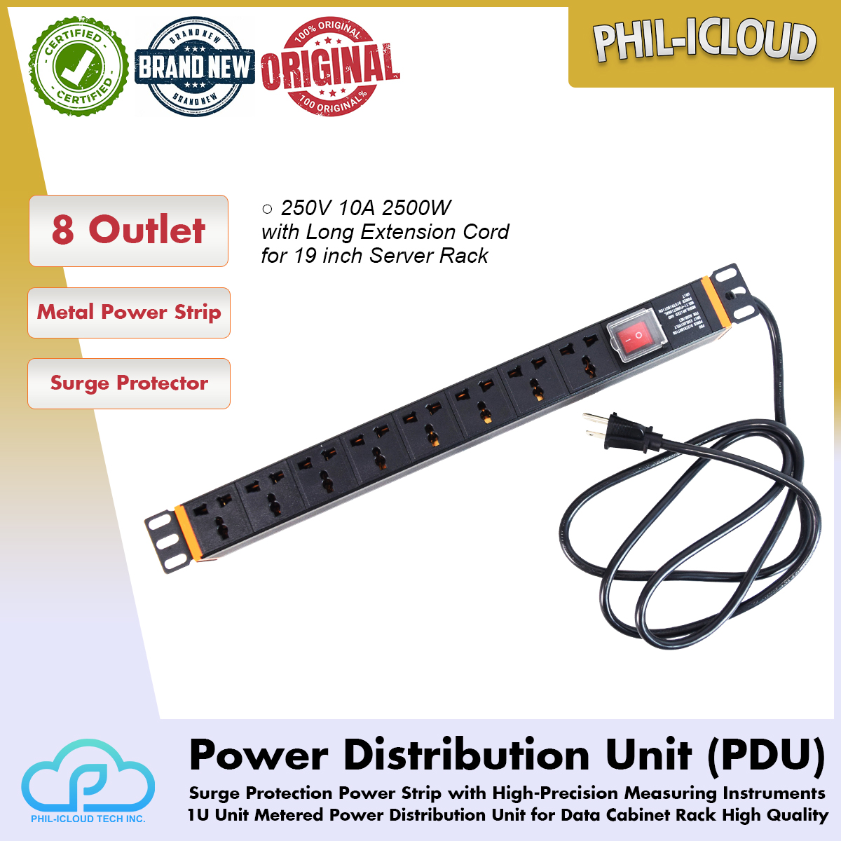 Power Distribution Unit Pdu 8gang Us Socket Surge Protection Power Strip With High