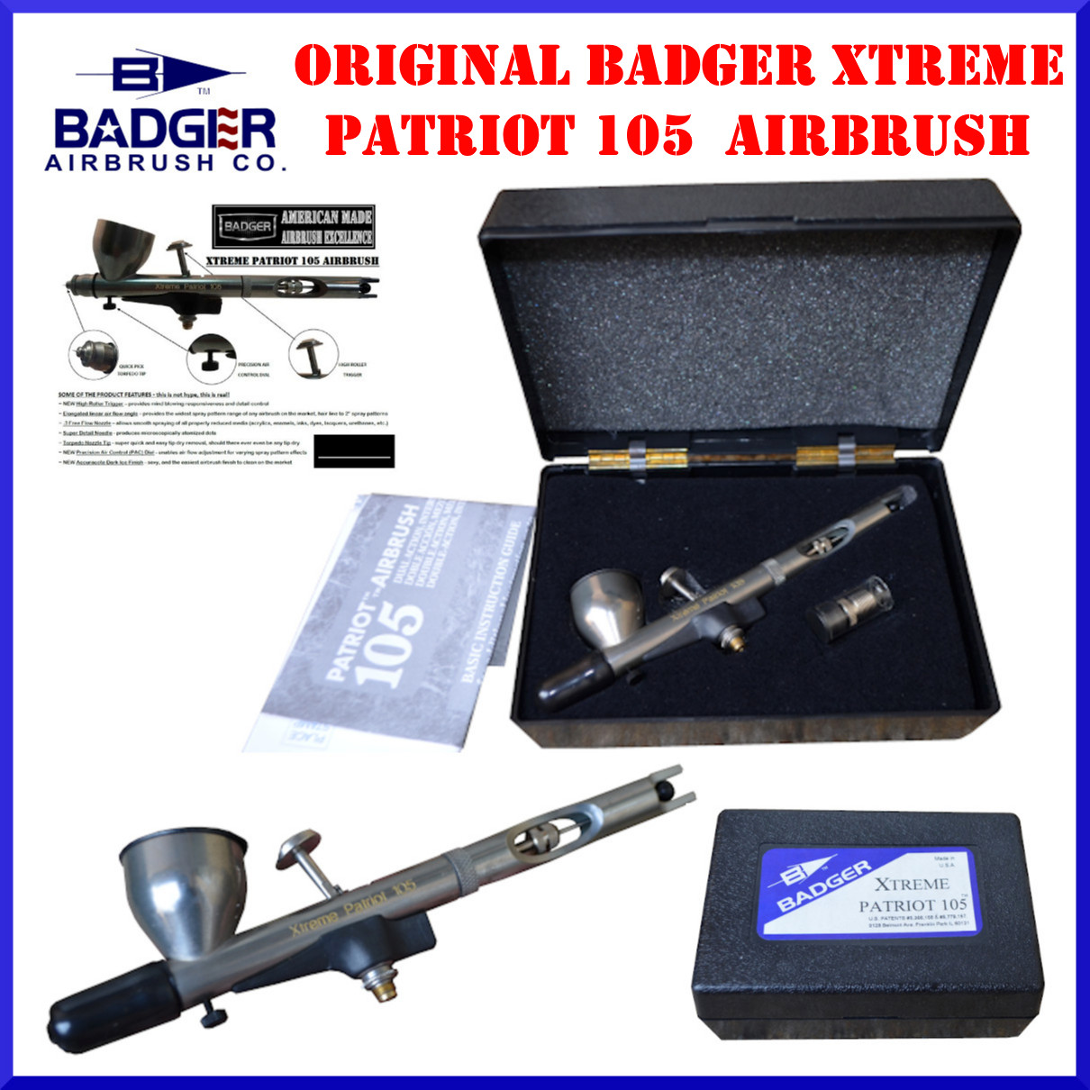 Original BADGER Xtreme Patriot 105 Airbrush Kit | Lazada PH