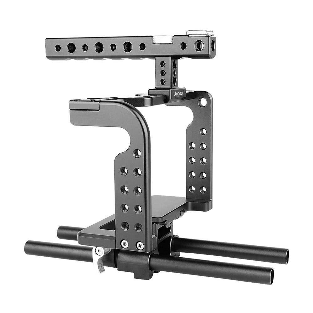 Andoer Video Camera Cage Rig Stabilizer with Top Handle Baseplate 15mm ...