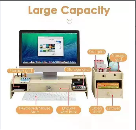 Wood Computer Monitor Stand Raiser Black with Storage Shelf and PC ...