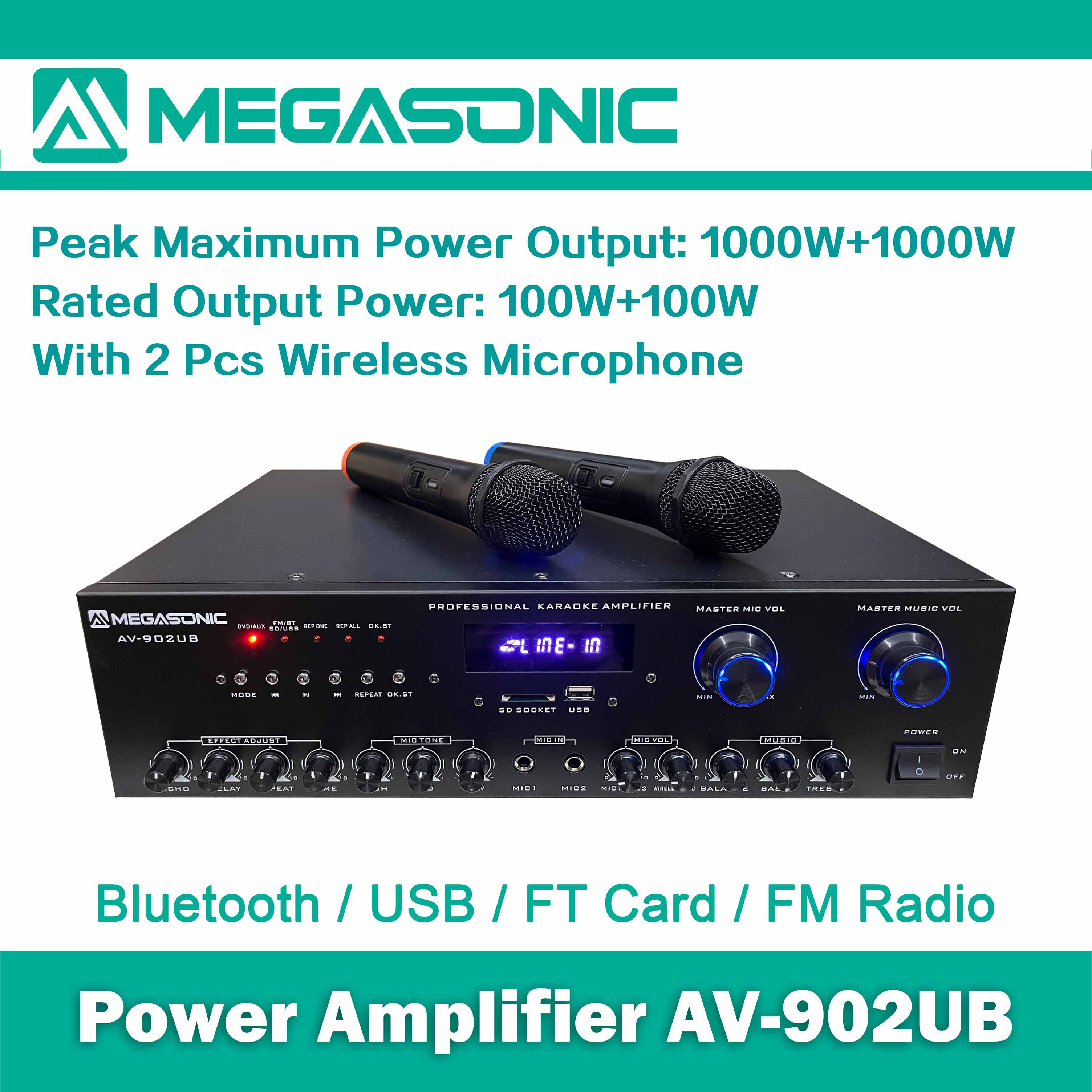 Megasonic Power Amplifier AV-902UB WITH WIRELESS MICROPHONES | Lazada PH