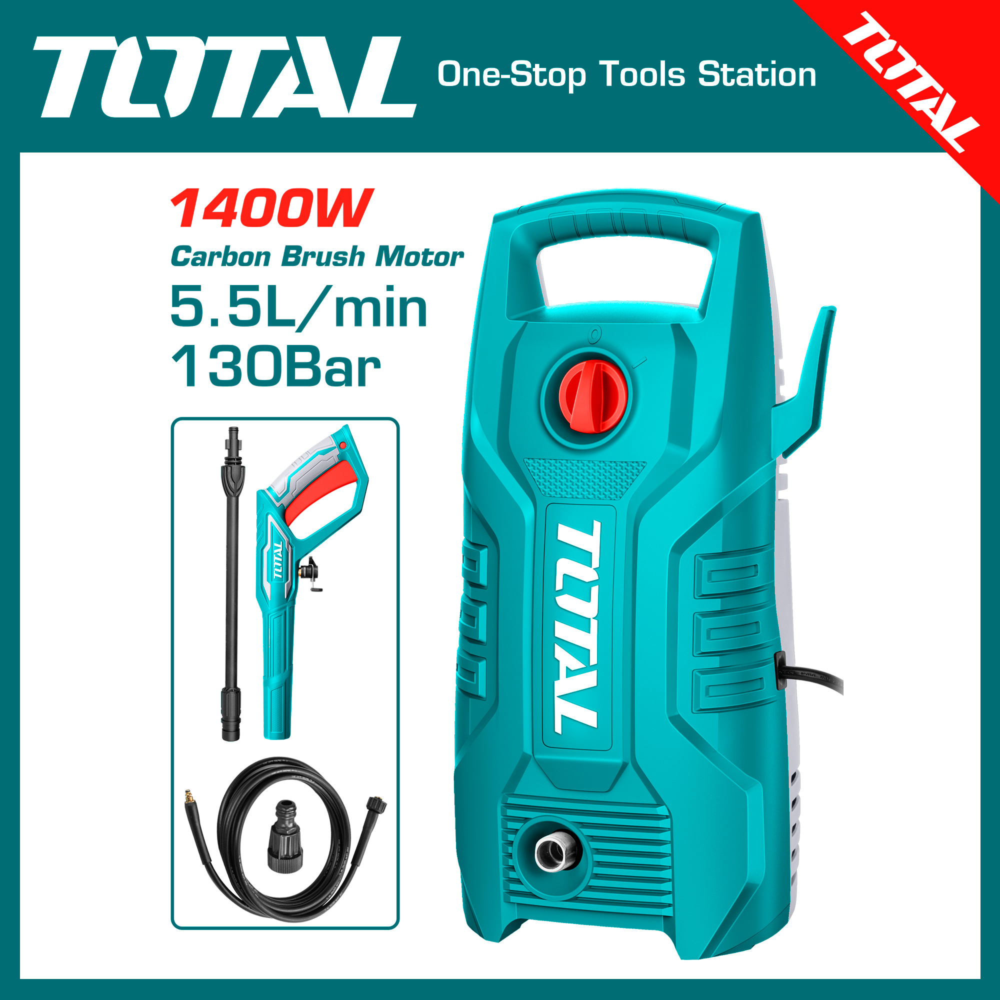 TOTAL TGT11316 High Pressure Washer 1400W(Carbon Brush Motor)with 1 set Water Spray Gun | Lazada PH