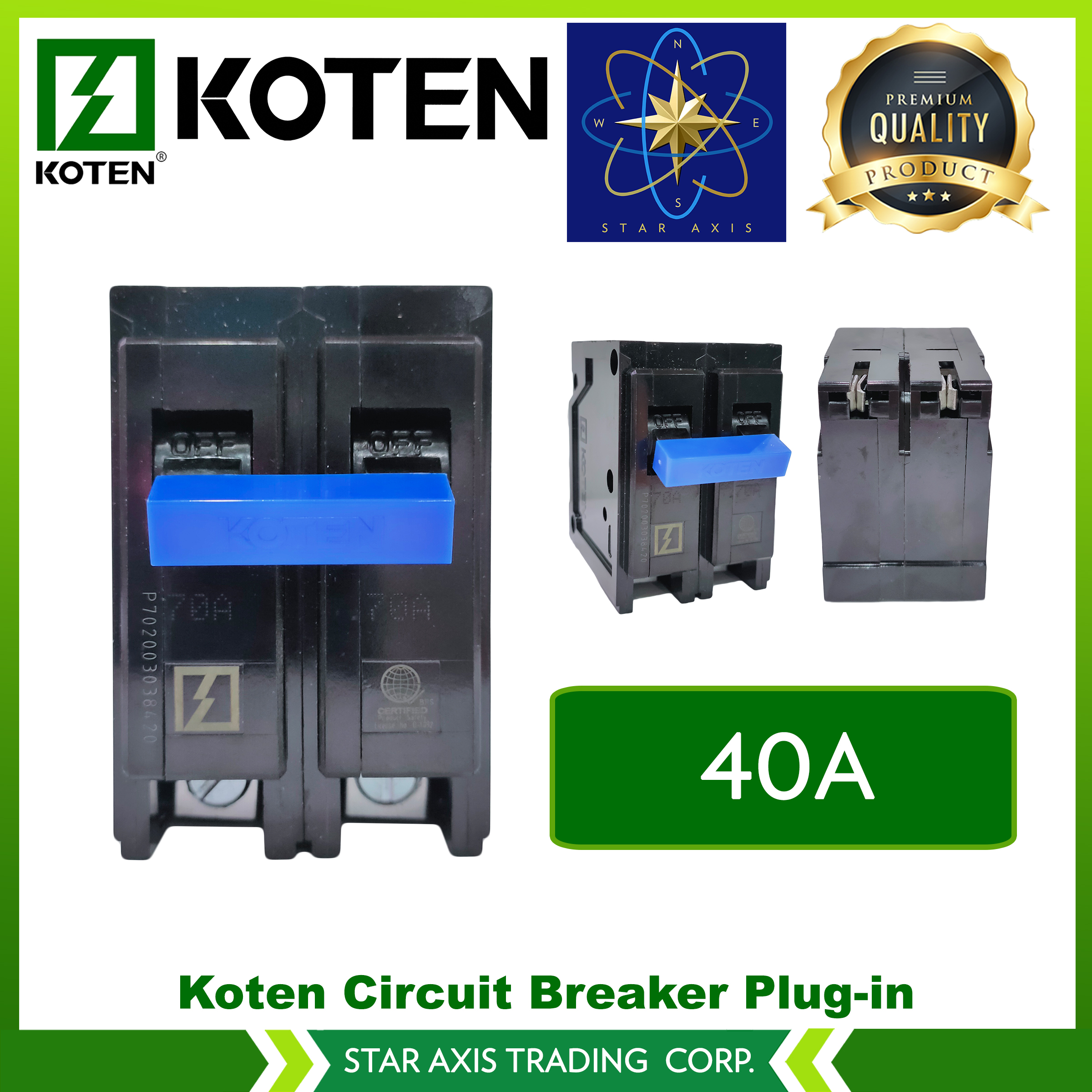 Koten Circuit Breaker Plug-in 2 Pole HPH-P 2P 15A | 20A | 30A | 40A | 50A | 60A | 70A | 100A Amp ...
