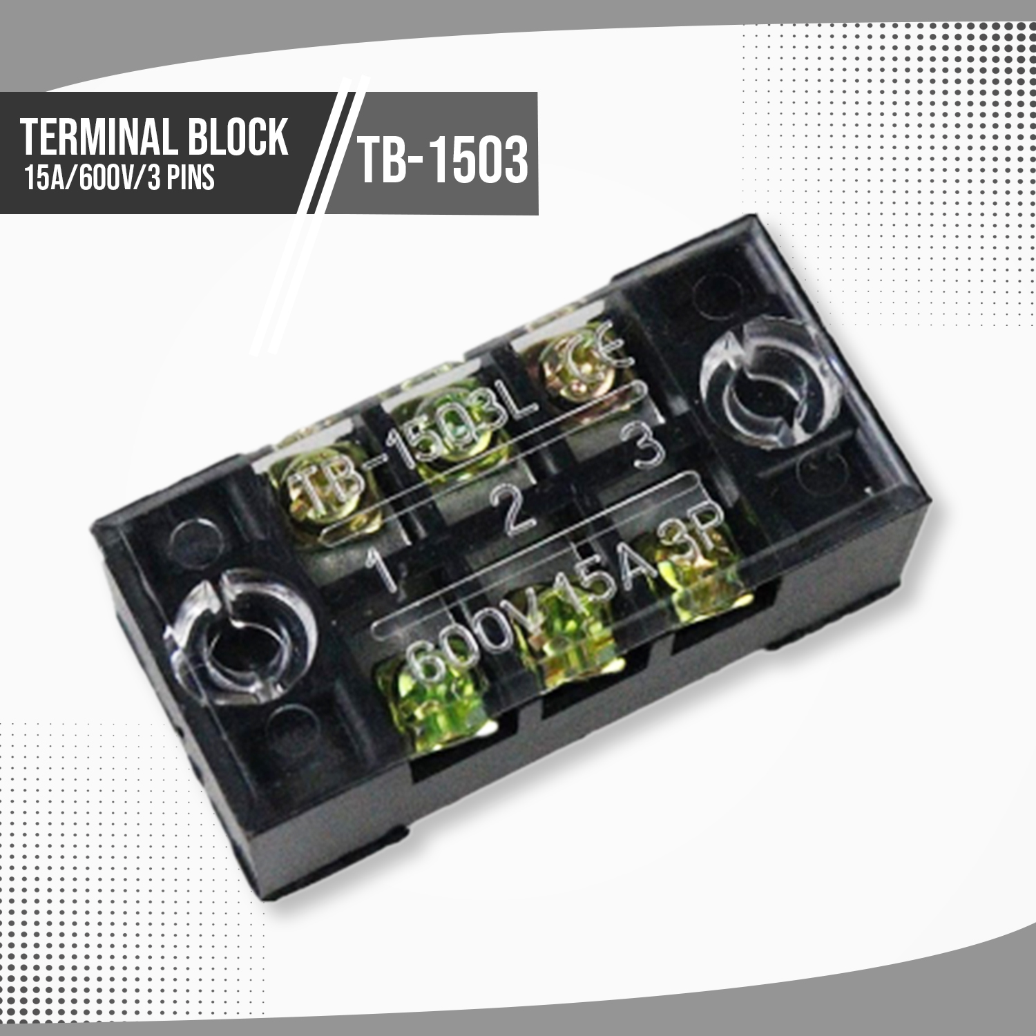 15A Terminal Block Molded Type Electrical TB-1503 15A 600V 3 PIN ...