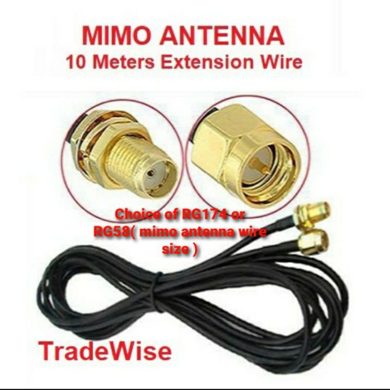 MIMO ANTENNA 10-20 METERS Extension Wire ( Choice of rg174, rg58 or Rg6 ...
